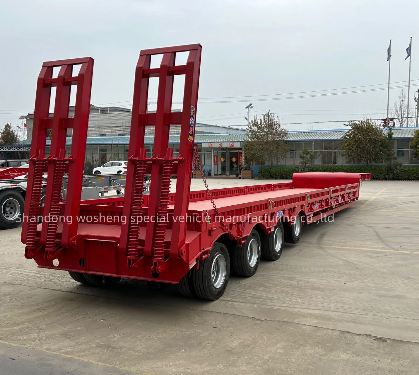 Wosheng 4 Axles 16 Wheels Low Bed Container Chassis Loader Semi Trailer ...