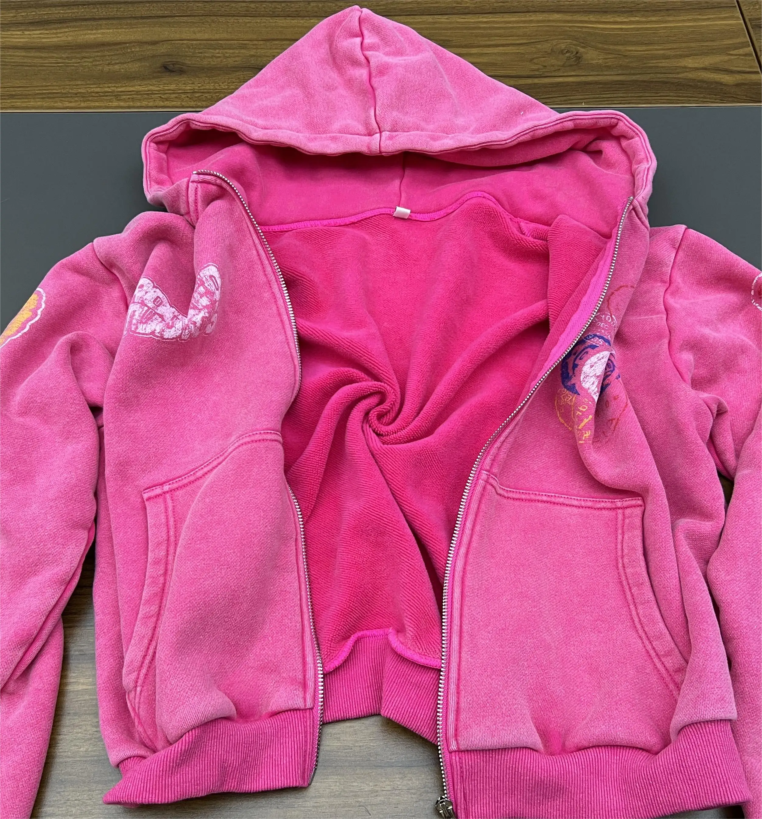 Boxy 450gsm Oversized Heavyweight Distressed 500gsm Acid Wash Zip up ...