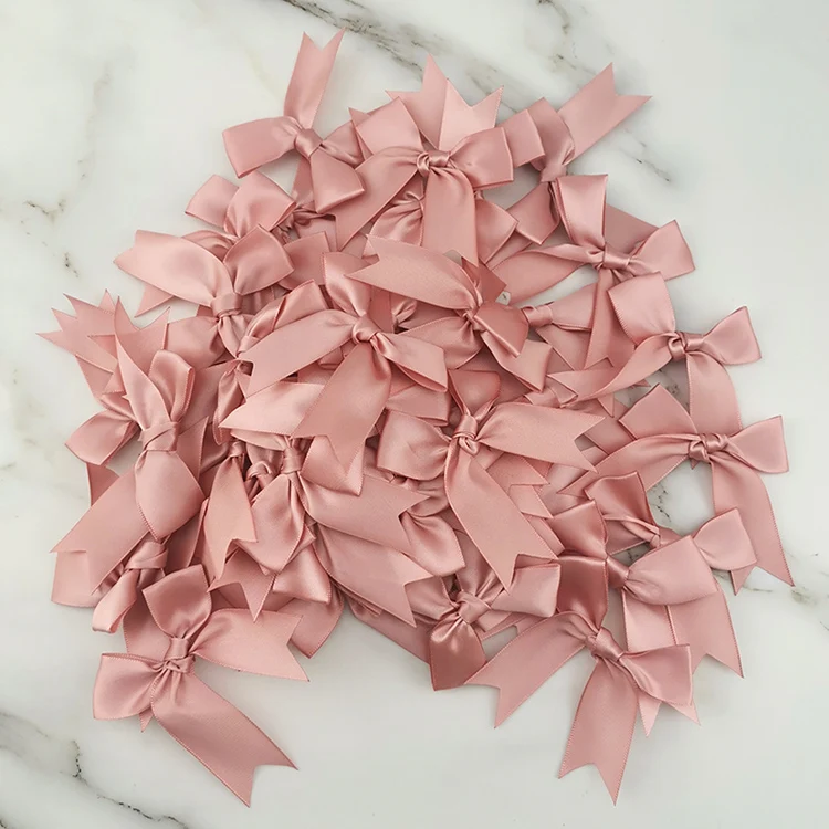 85*85mm Fresh Pink Ribbon Bows Small Size Satin Ribbon Bow Flower Craft ...
