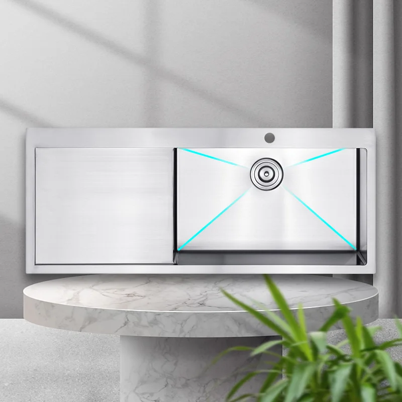 Undermount Single Bowl Sinks With Drainboard Platform Kitchen Hand Made ...