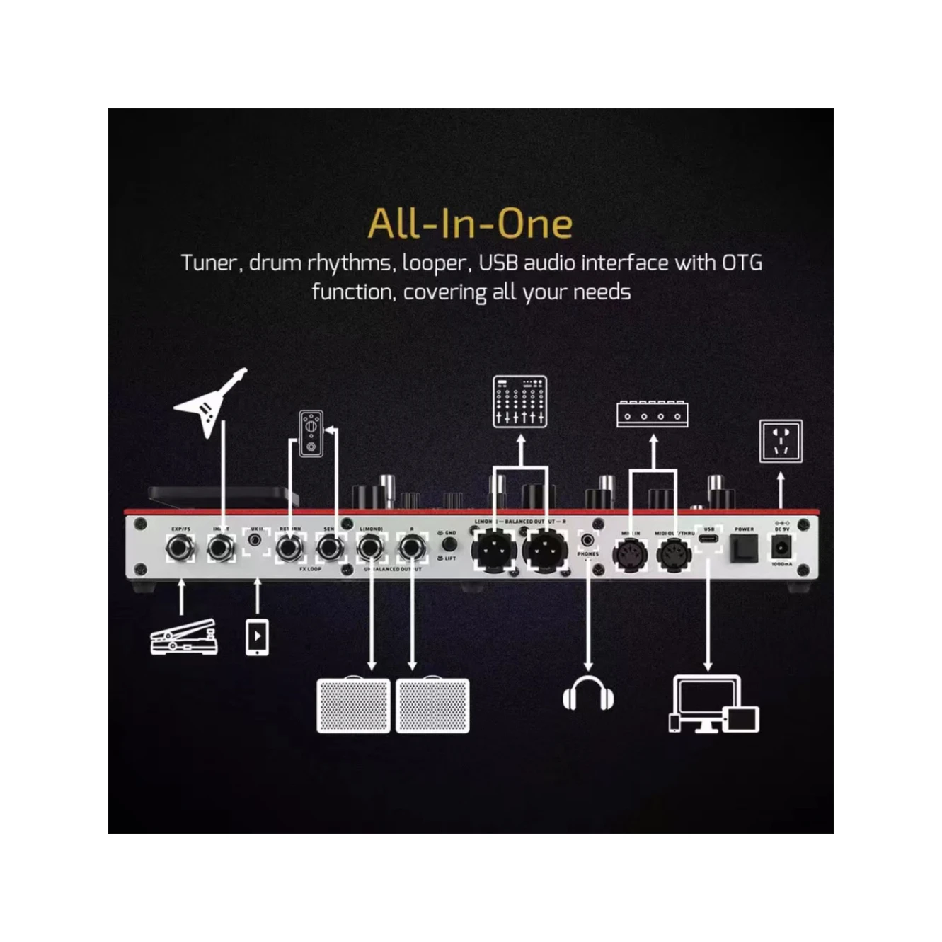 Red Multi Effects Guitar Pedal with IR Loading & Music Effect