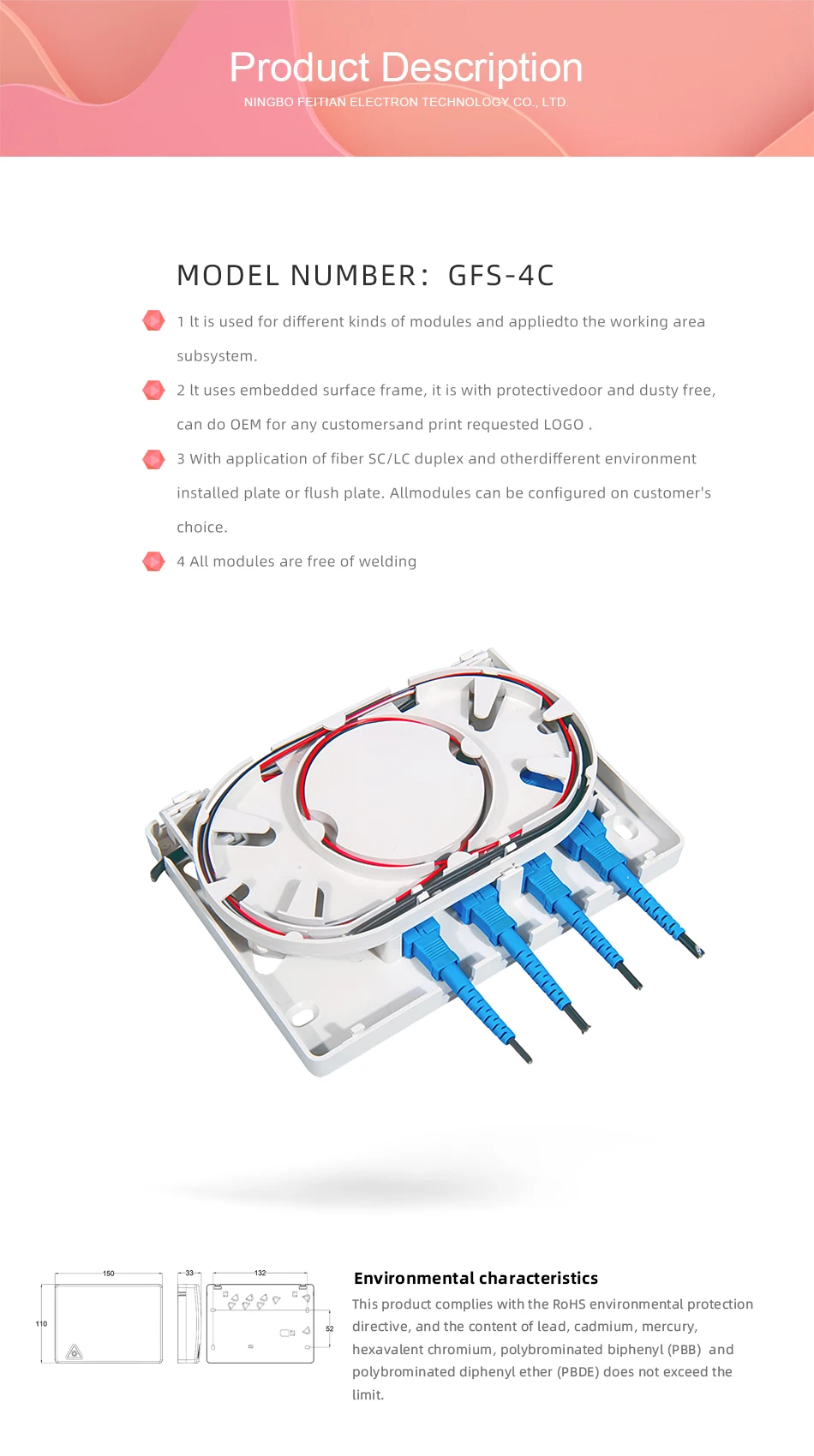 FEITIAN 4 port fiber optic fusion splicer cable nap box patch panelo ...