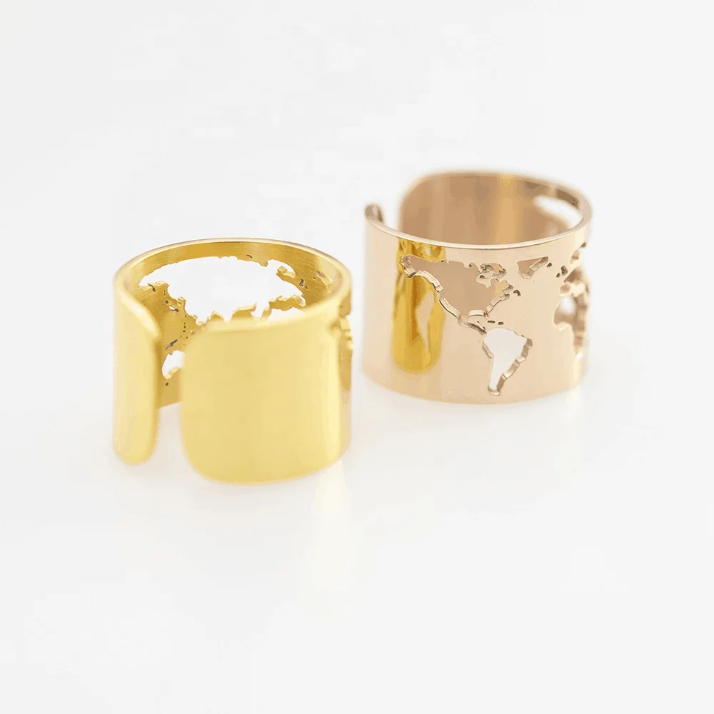 Joyas World Map Rings 18K Gold Jewelry Global Map Engagement Ring for ...