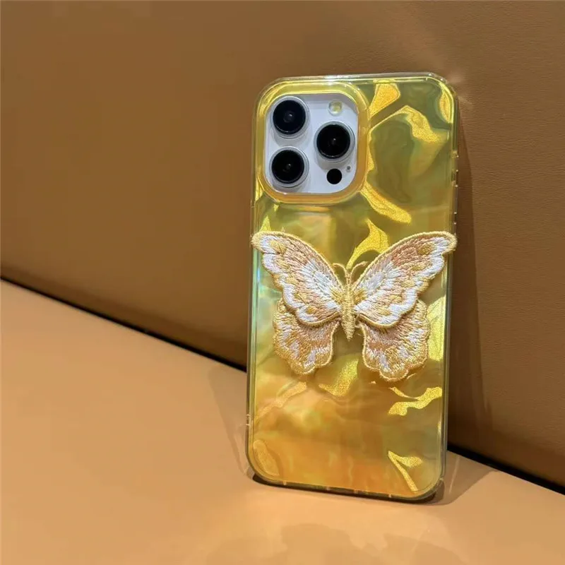 Ins Sparkling Gold Butterfly Luxury Laser Shockproof Bumper Girl Back ...