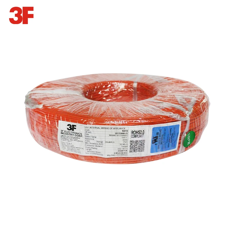 3f Ul1015 Pvc Insulated Flexible Electric Electrical Copper Wire Cable Awm Style 1015 Wire Vw-1 ...