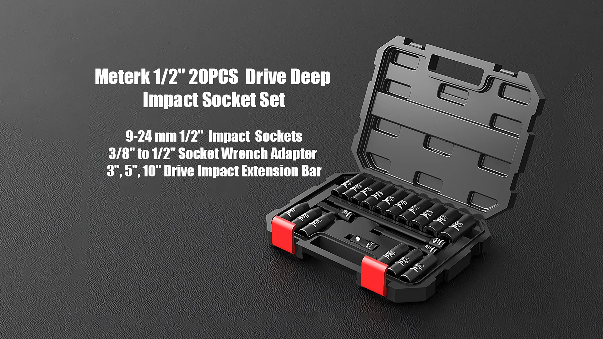 20pcs 1/2-inch Drive Metric Deep Cr-v Impact Wrench Torque Socket Set ...