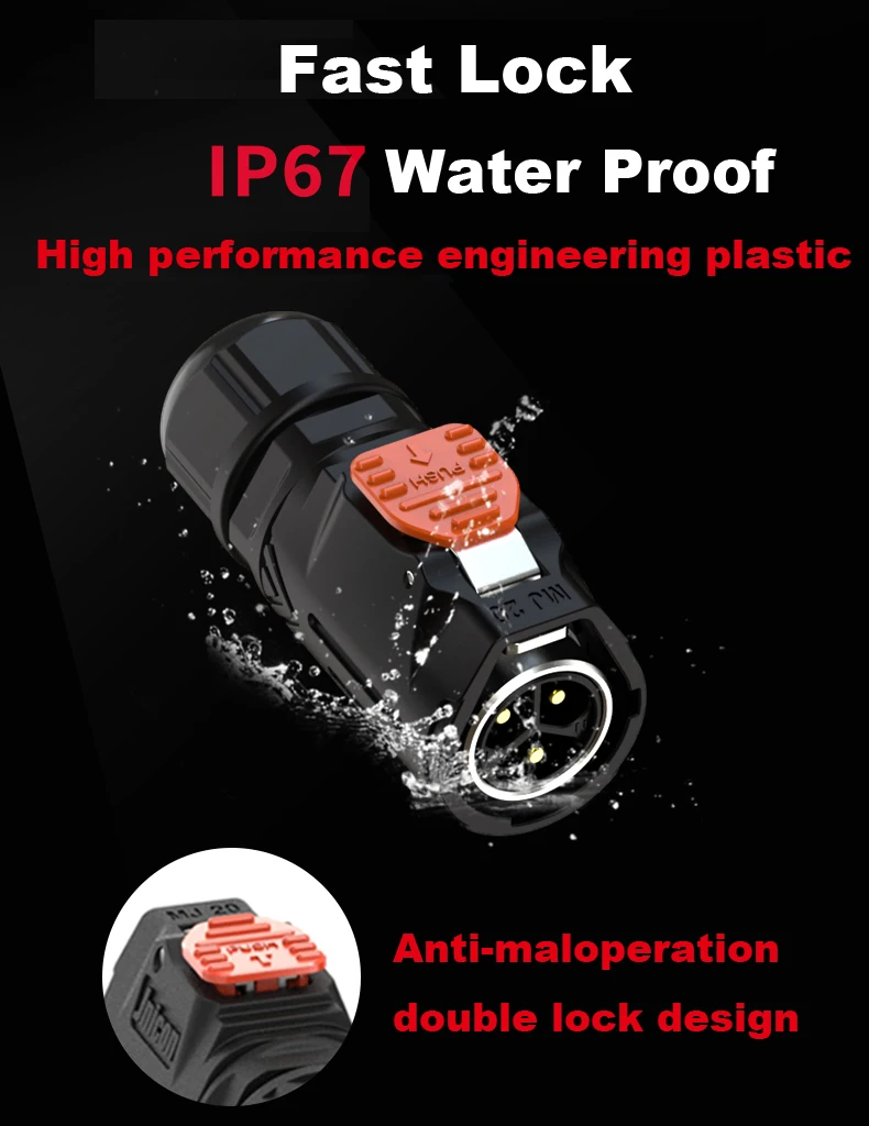 Jnicon Mj20 Fast Push Lock Connector Waterproof Ip67 Electric Connector ...
