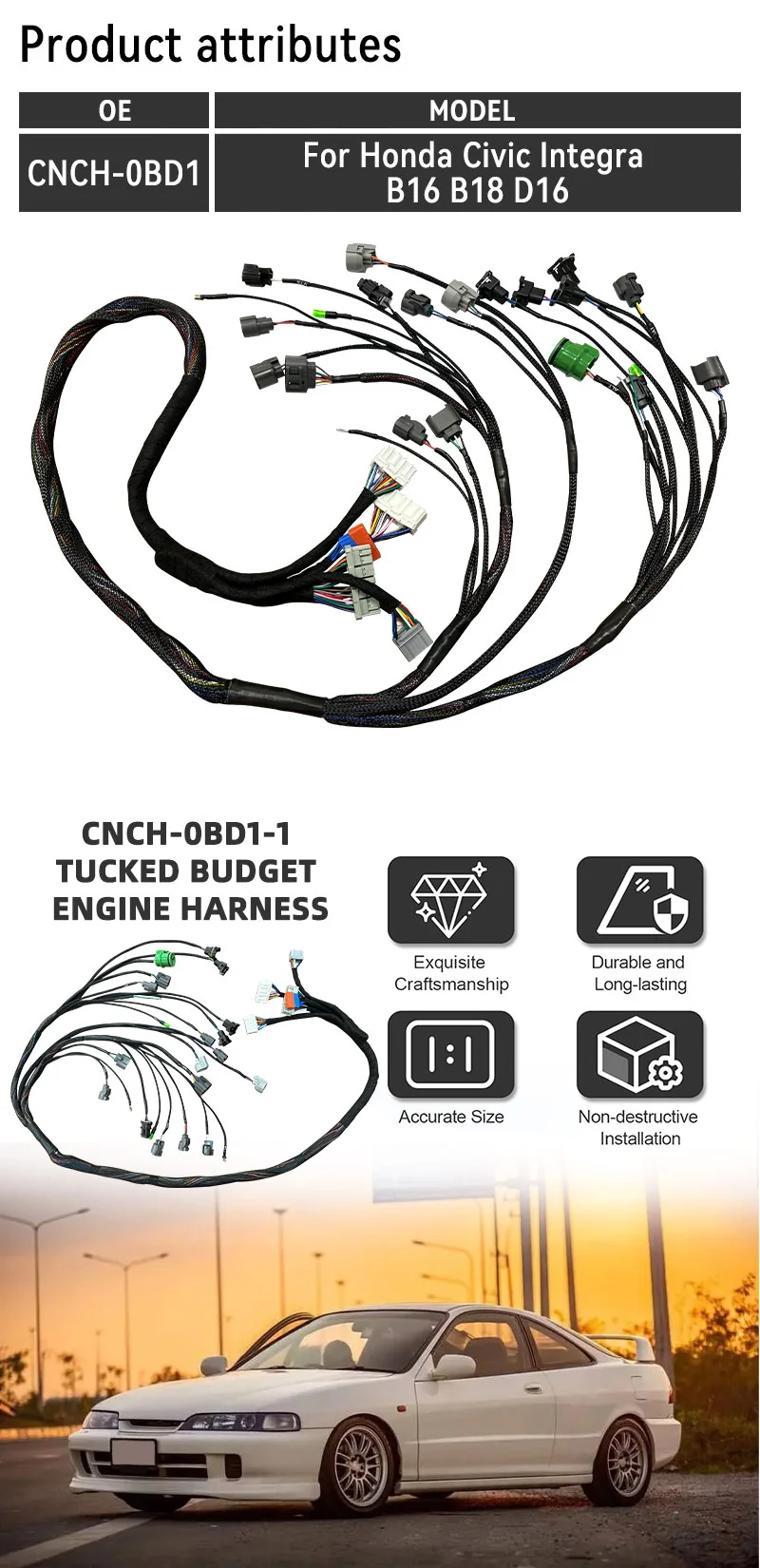 CNCH-OBD1-1 OBD1 Trucked Budget Engine Wiring Harness for Honda Civic ...