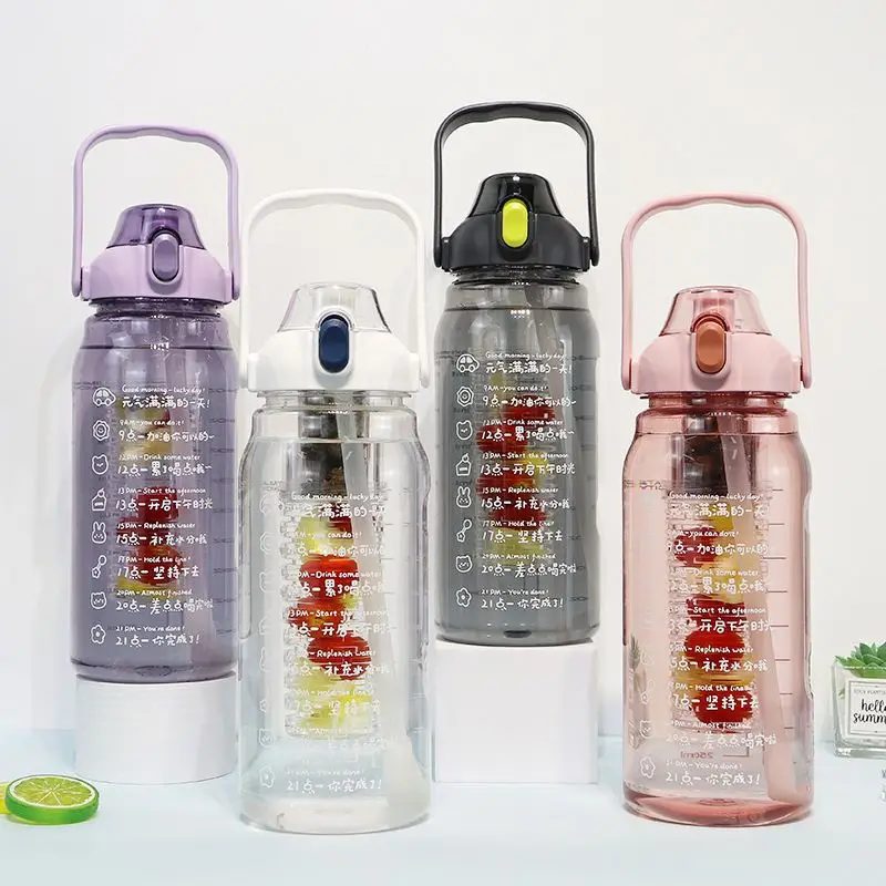 2L plastic water bottle summer simple transparent lemon cup big handle ...
