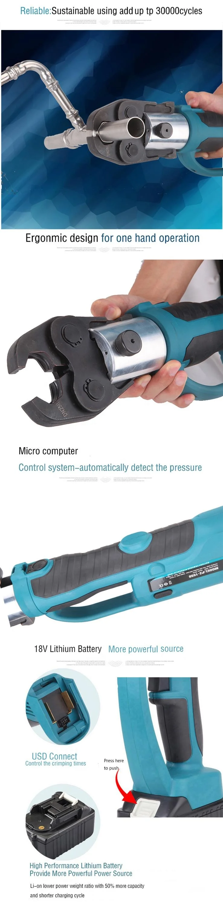 Zupper PZ-1550 Battery Powered Hydraulic Crimping Tool, OEM | Wholesale