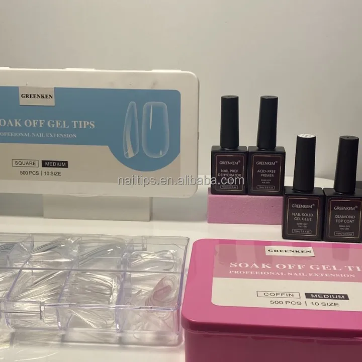 Custom Label Nail Gel X Kit Pink Black Box Soft Gel Tips Kit With UV ...