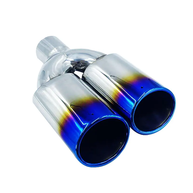 304 Stainless Steel Car Rear Exhaust Tip Exhaust Pipe Y Shape Dual Blue ...