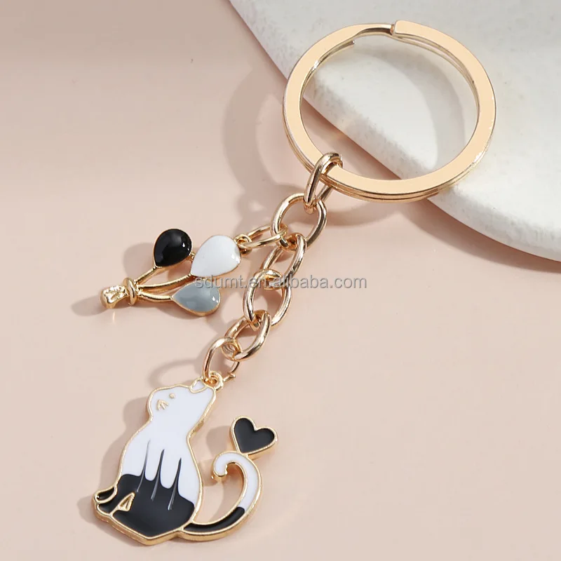 Cute Keychain Cat Heart Balloon Key Ring Enamel Key Chains Friendship ...