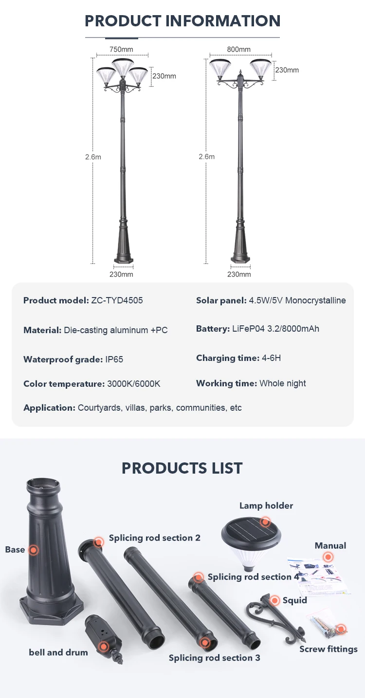 Outdoor Aluminium Park Walkway Solar LED Lights - BILLION
