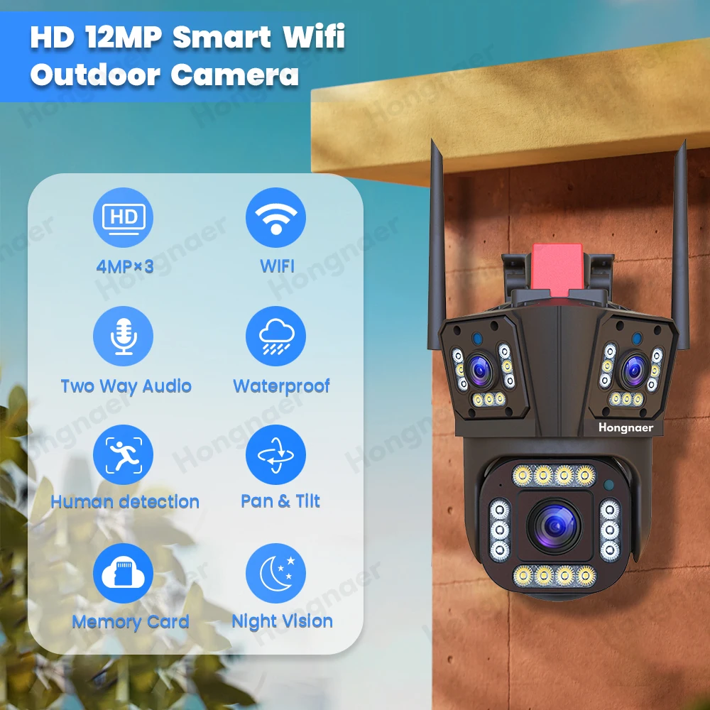 Full HD Night Vision WiFi IP PTZ Camera with 3 Lenses Home Surveillance ...