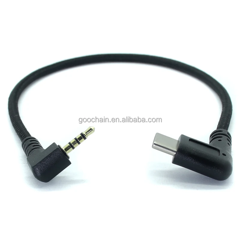 Customized 90 Degree Type C Bend to DC2.5 TRRS Elbow Black Braid Jacket ...