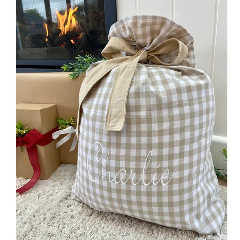 2023 Custom Quilted Santa Sack Christmas Polyester Gingham Large Stripe ...