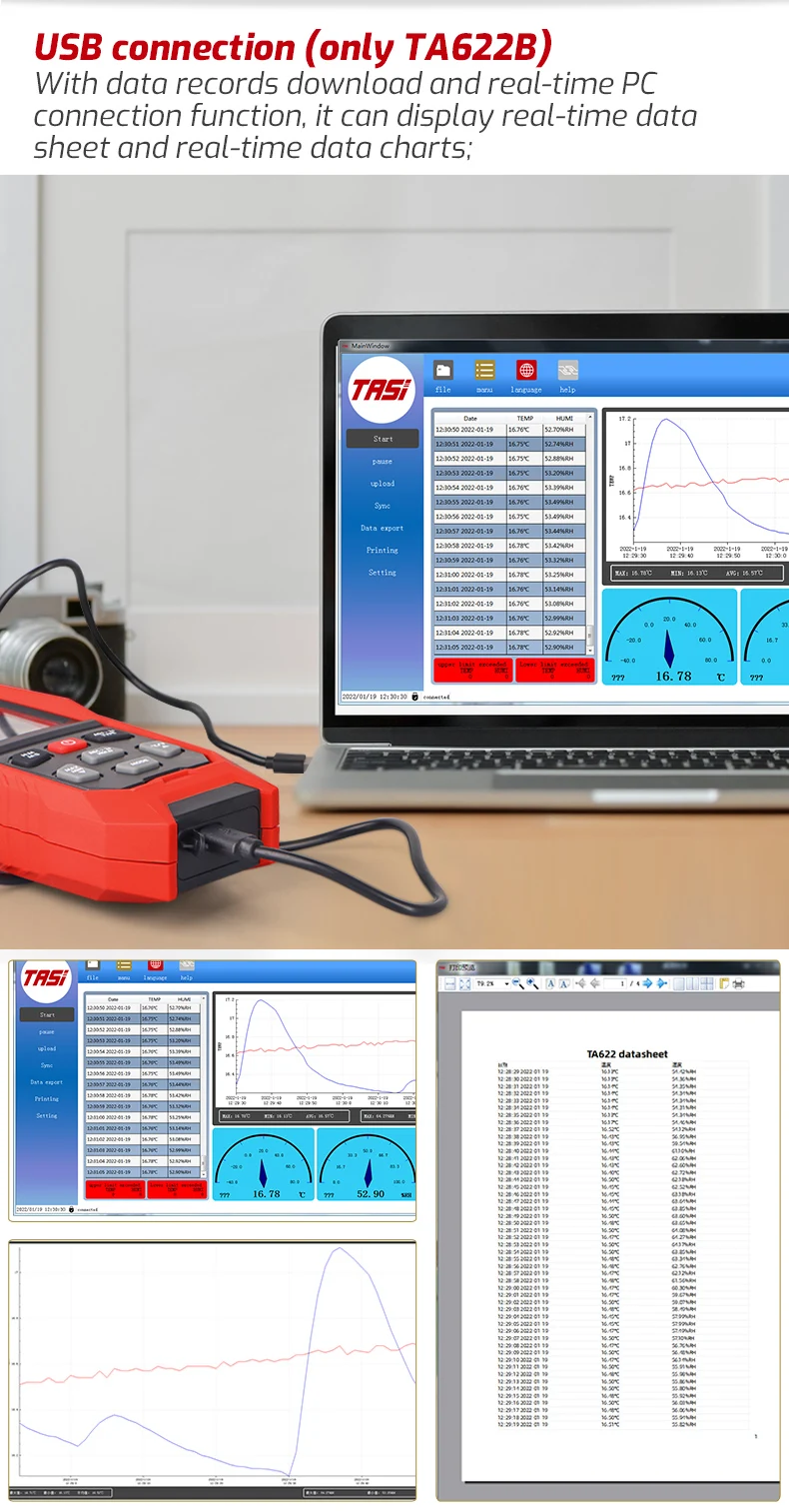 Tasi Ta622b Portable Thermometer Hygrometer With Pc Connection Digital ...