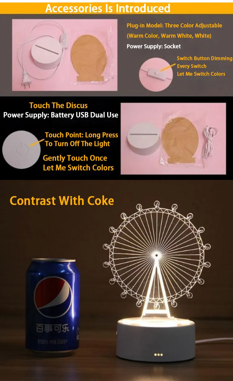 Hot 3d Stereo Custom Illusion Creative Cartoon Mini Warm Acrylic Led ...