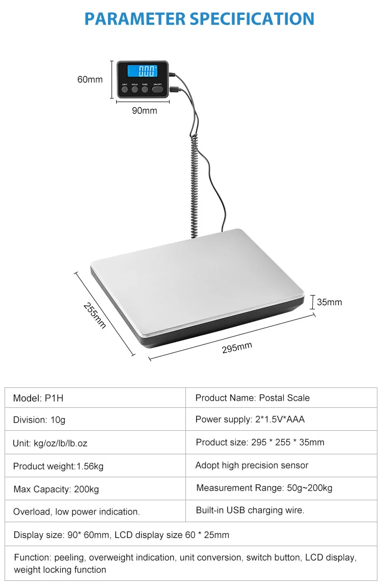 Customized 200kg Stainless Steel Electronic Package Shipping Weighing ...