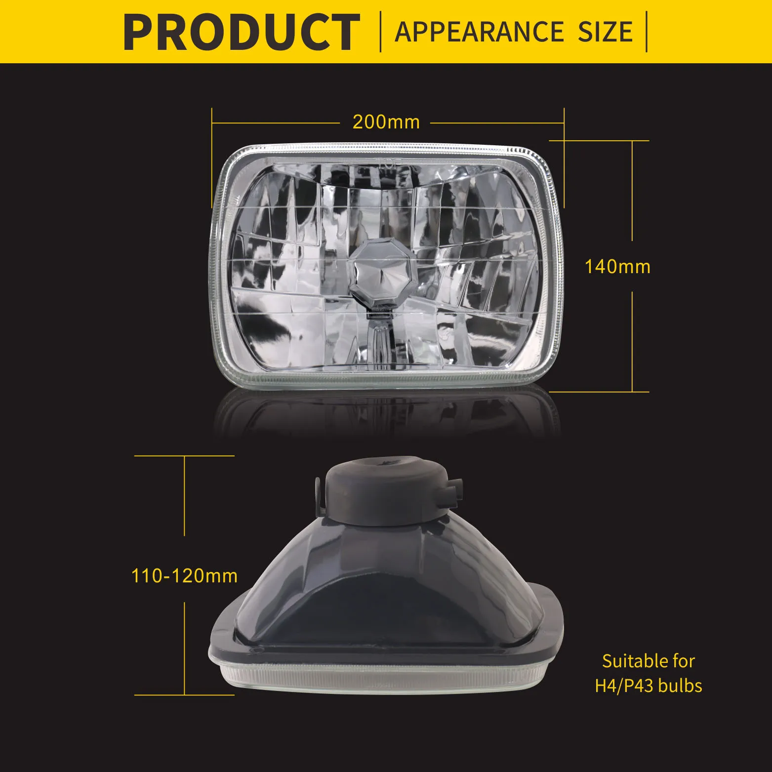 Wholesale 6052 Square Headlights - Cool White, H4/P43