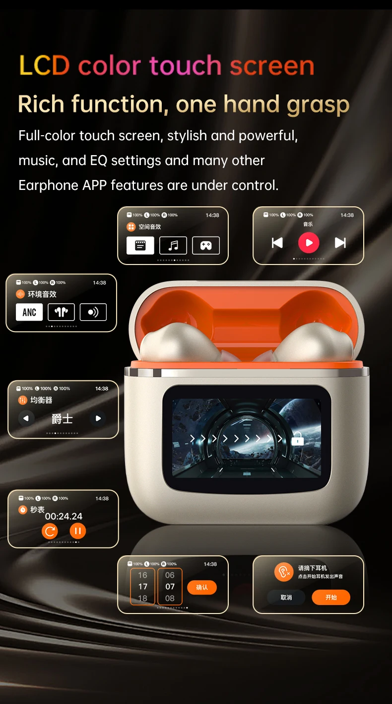 Smart Lcd Screen Gaming Headset Stereo T68 Pro Tws Earbuds Bluetooth 5. ...