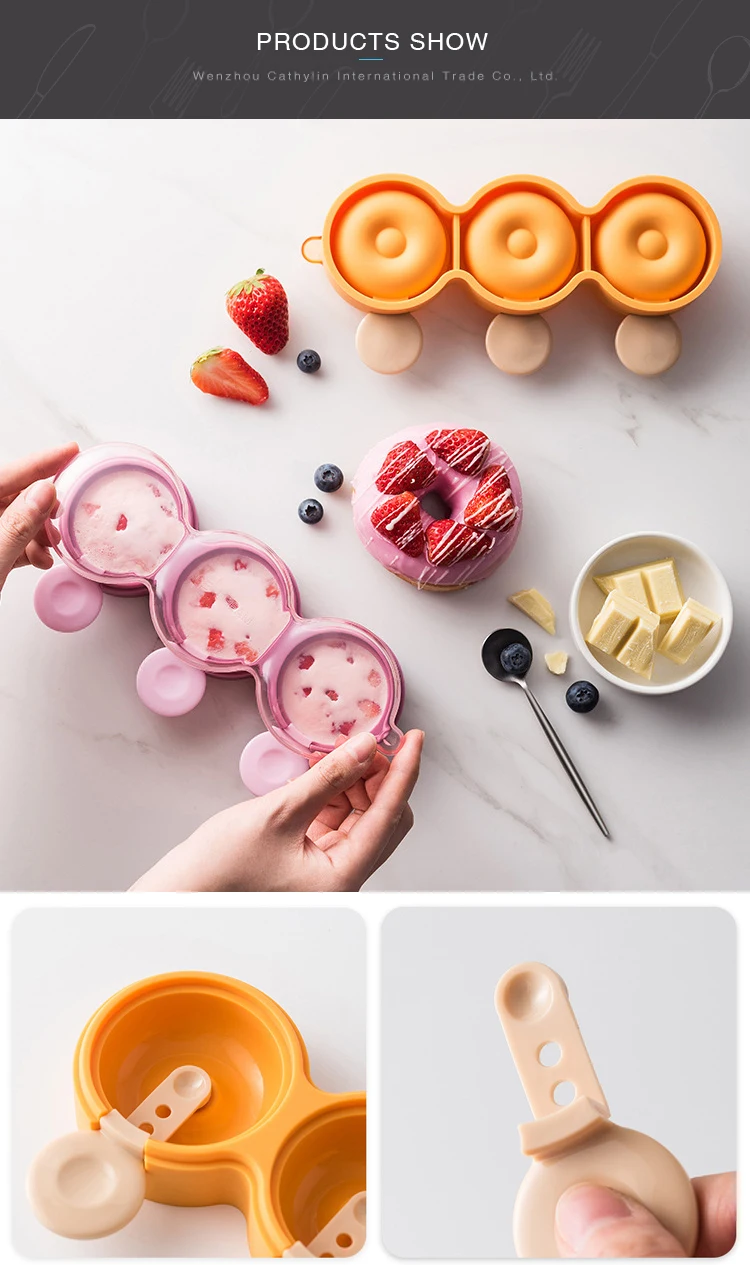 3 Pcs Kids Popsicle Container Set Baby Silicone Doughnut Dessert Ice ...