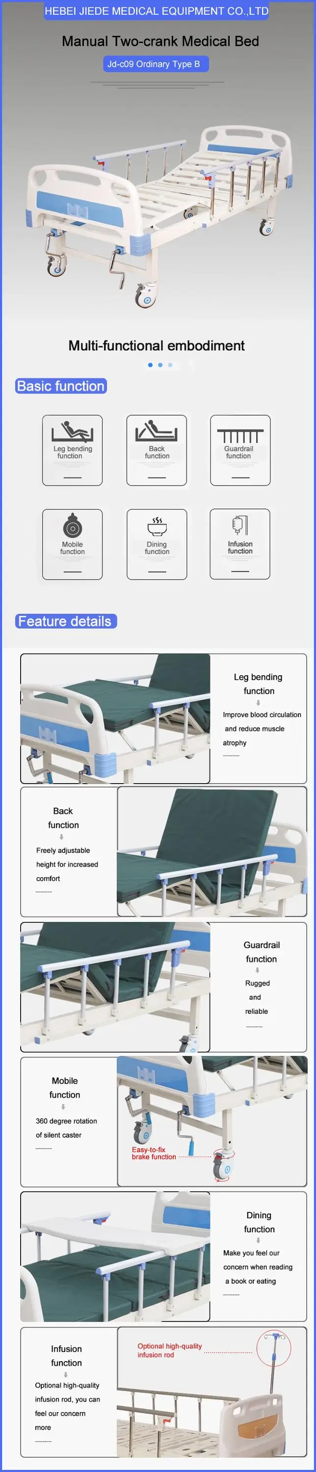 JIEDE Hospital Bed - Durable, Versatile Medical Equipment