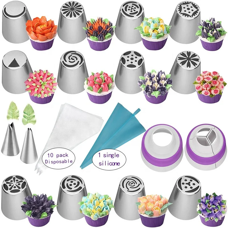 Russian Piping Tips Set 12 Flower Frosting Nozzles Russian Piping Icing ...