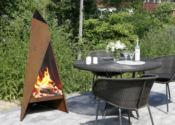 Freestanding Corten Steel Outdoor Firepit Chiminea for Backyard