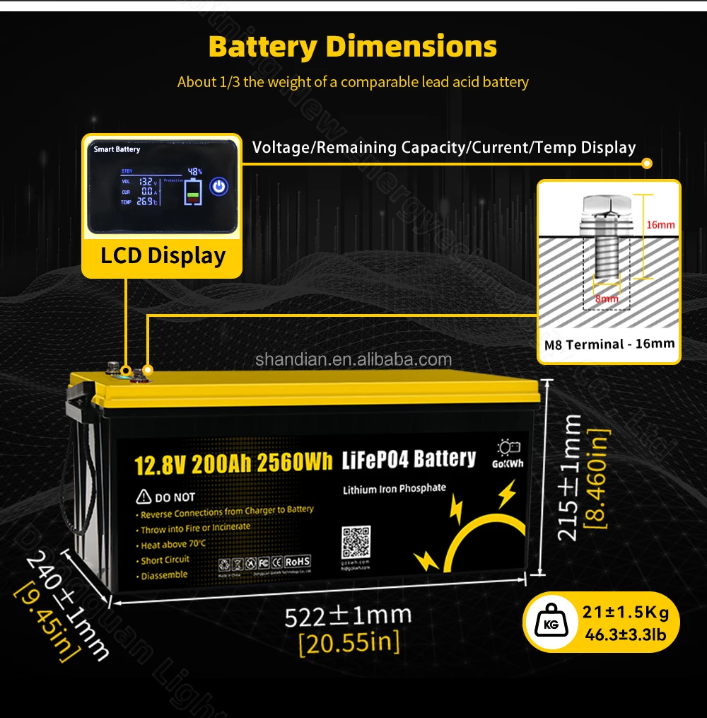 Gokwh Smart BMS Lifepo4 Battery 12V 200ah for Golf Carts