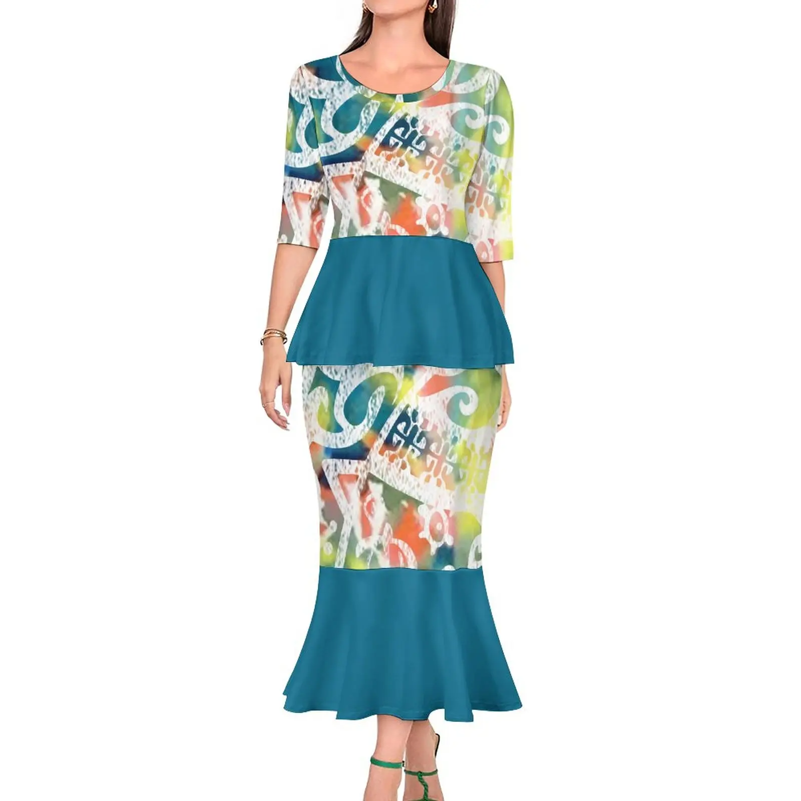 Women's Casual Fishtail Top Skirt Set Polynesian Samoan Tribal Design ...