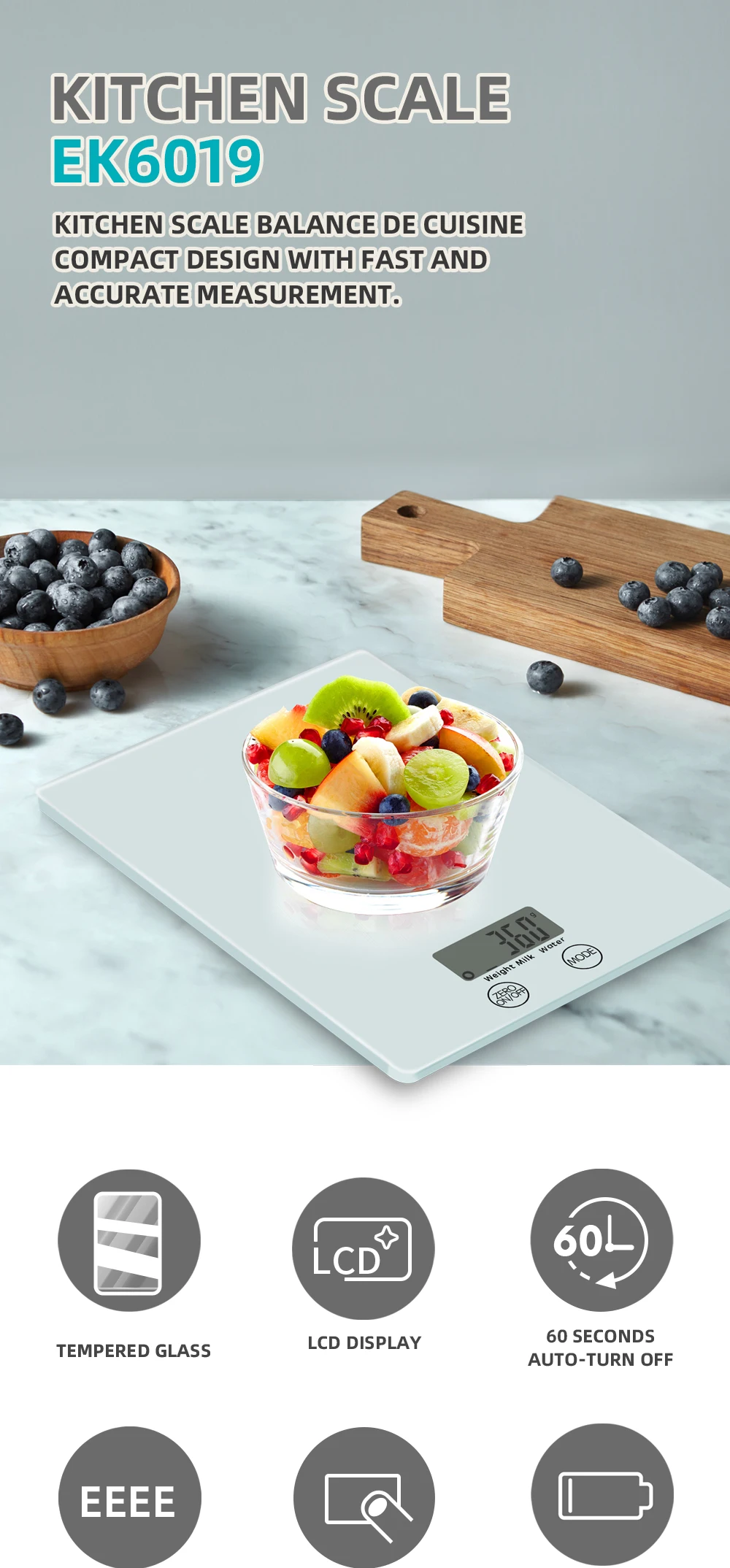 Custom Tempered Glass Balance Weighing Scales 5kg/0.1g Electronic ...