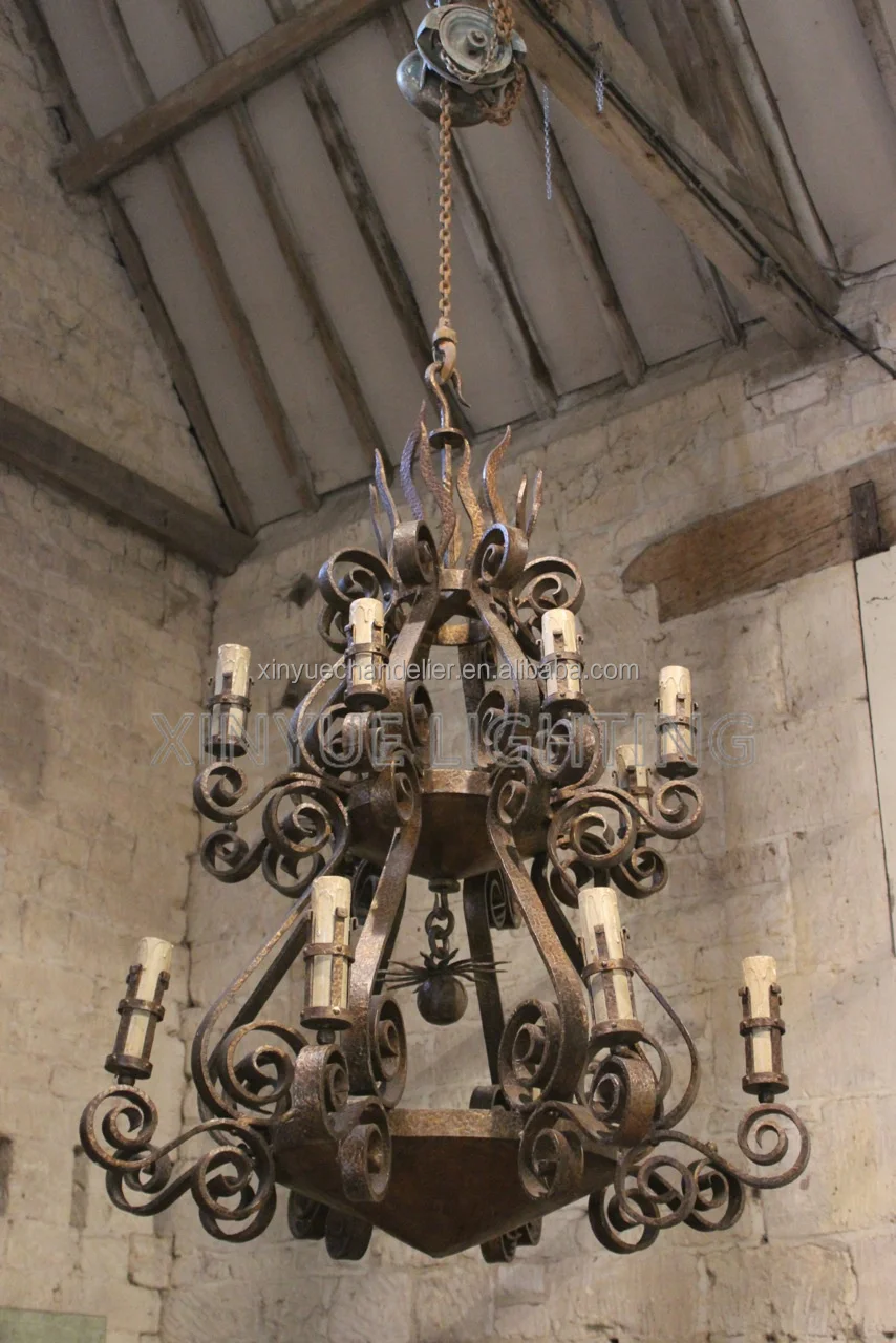 Medieval Spanish Wrought Iron Chandelier Rustic Gothic Pendant Light ...
