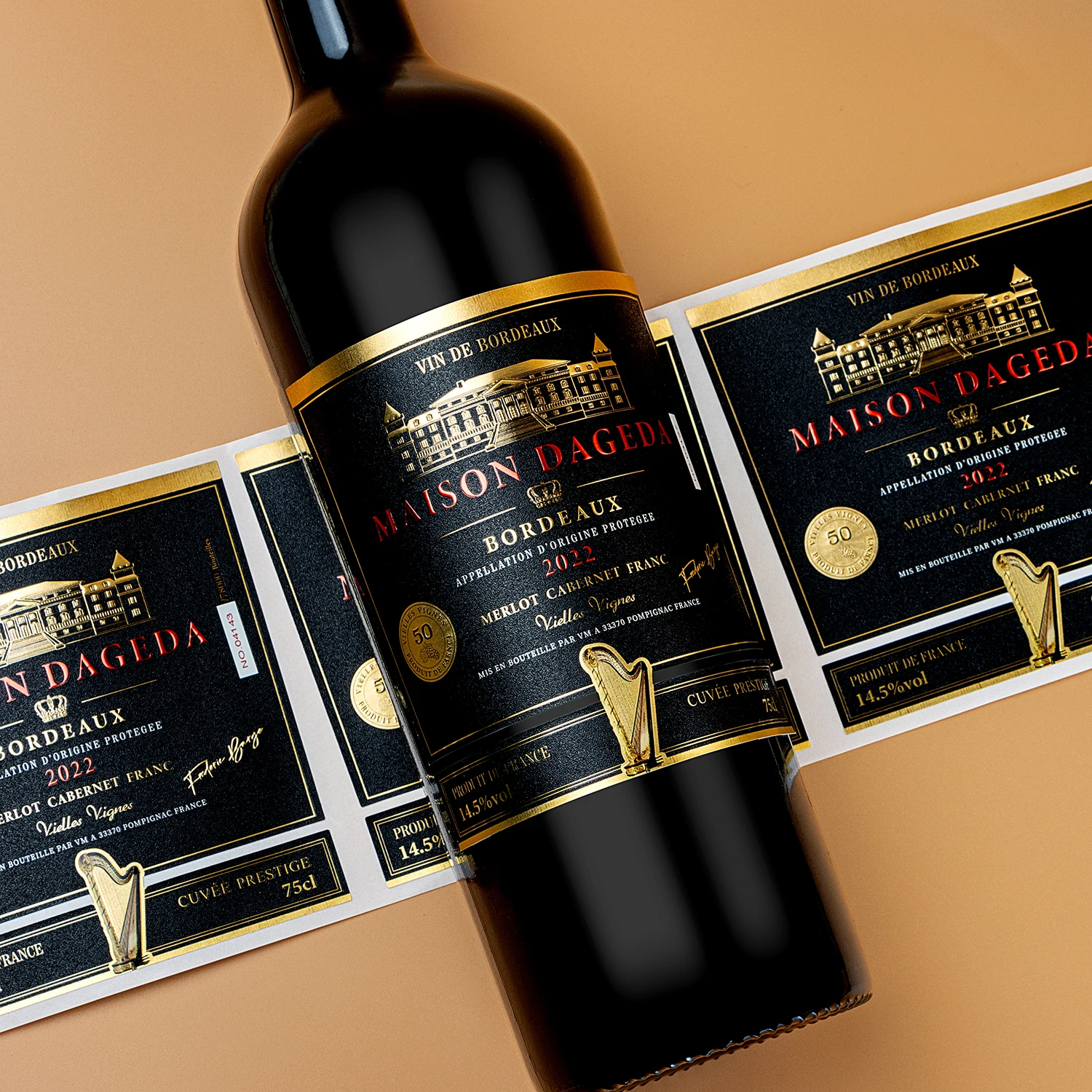 Custom Gold Foil Sticker Labels for Whisky & Wine Bottles