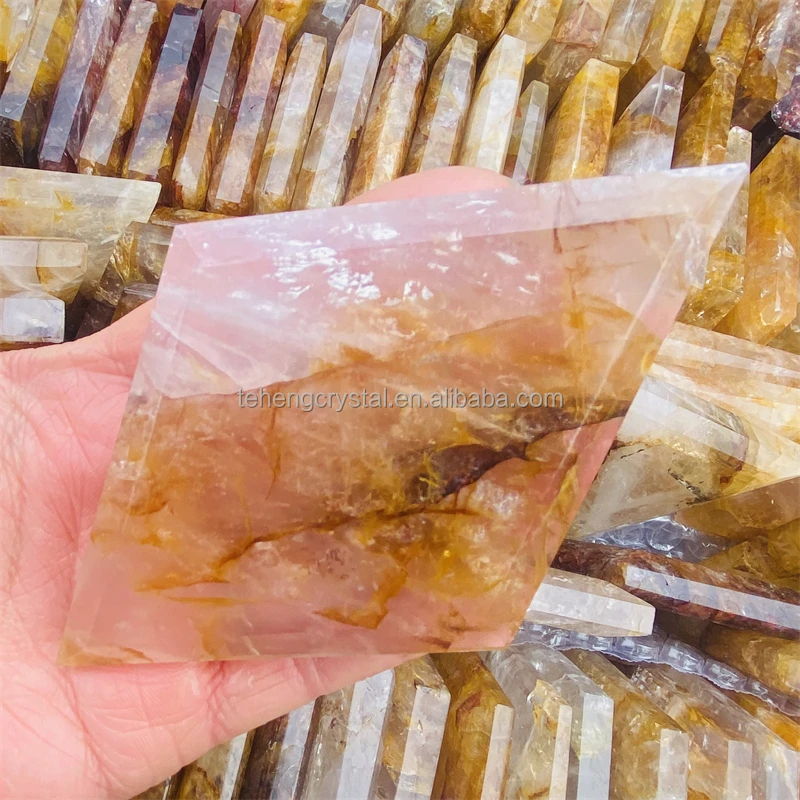 Natural Hematoid Crystals Slice Slab Healing Stone Rhomboid Fire Quartz ...