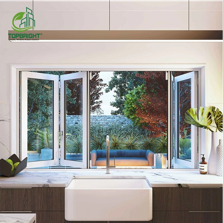 Modern Horizontal Folding Window Frame Aluminum Bifold Windows Tempered ...