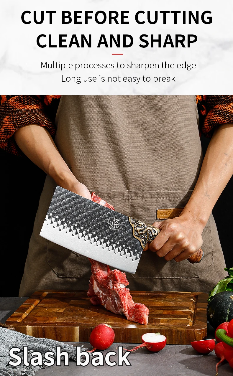 Hammer Pattern Forging Cutting Knife 40cr13 Stainless Steel Sand Than Pear Wood Handle Dragon ...