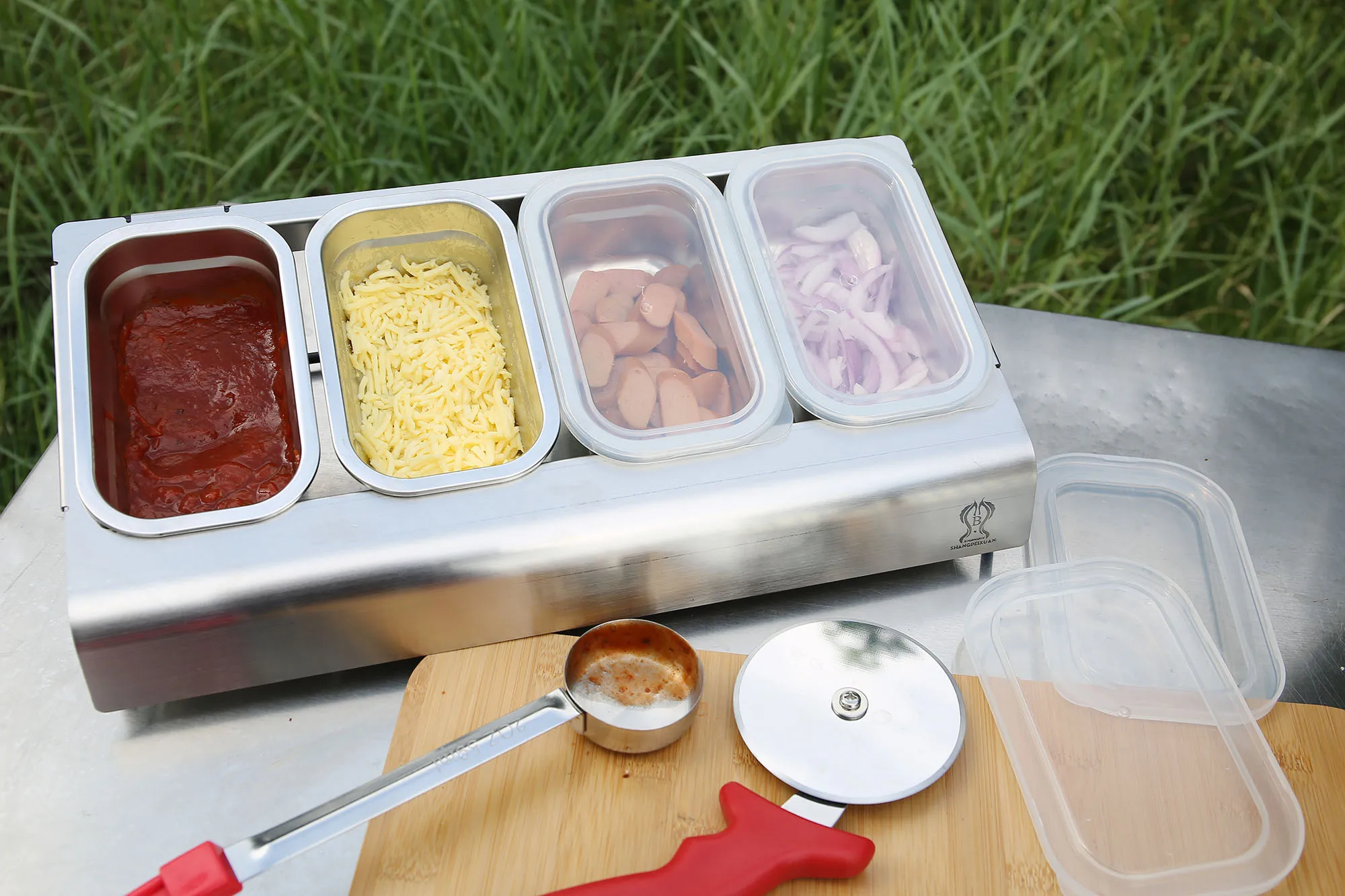 201 Stainless Steel Pizza Topping Station - Efficient Storage