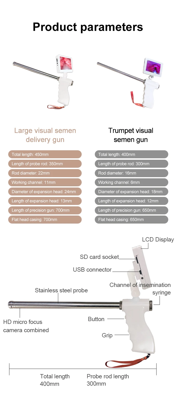 Endoscope Artificial Insemination Gun for Cattle Cow