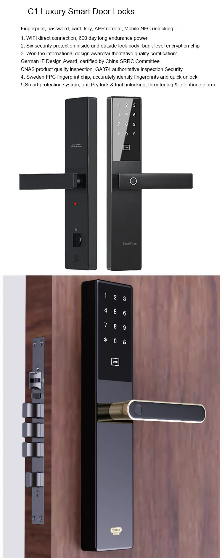 Smart Door Lock By Techface Fingerprint And Code Access Auto-lock ...
