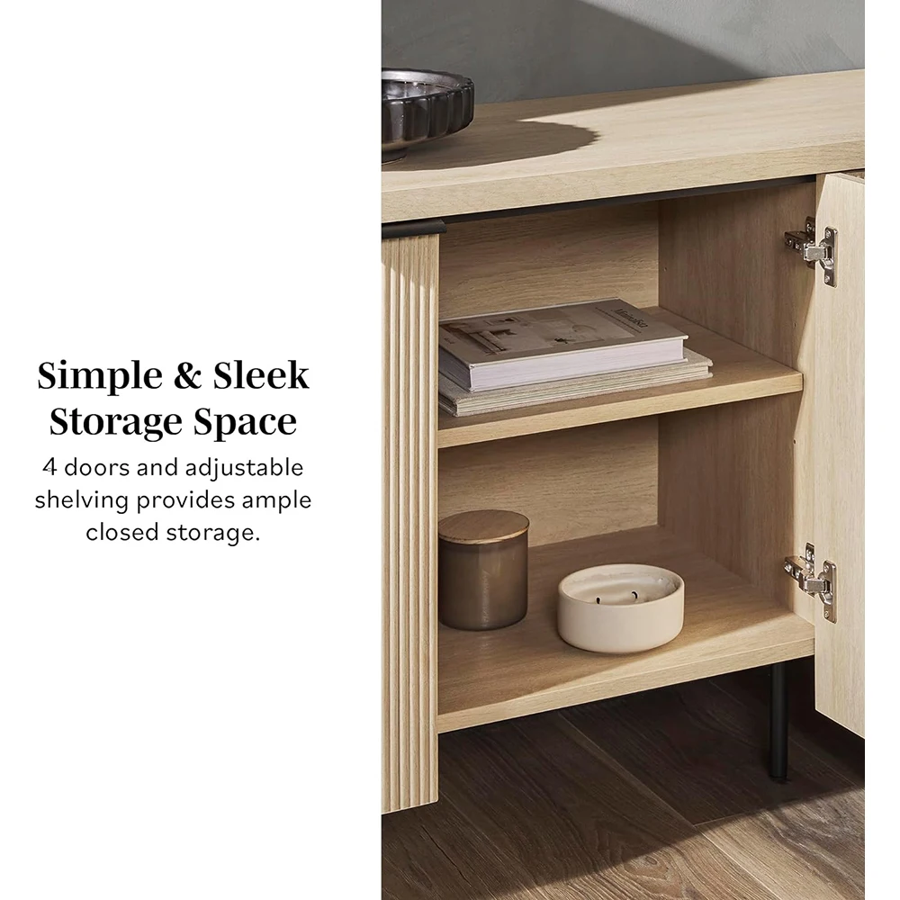 Modern Fluted Door Oak Wood Sideboard - Stylish Storage