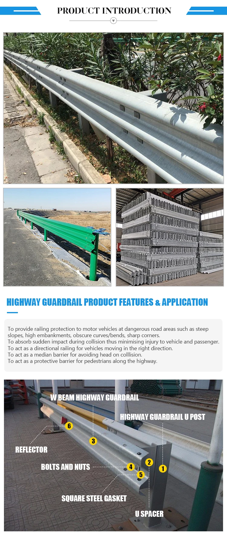 Galvanized Highway Guardrail Steel Beam Guardrail Traffic Barrier For ...