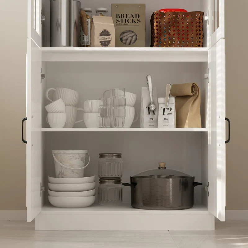 78.8" Freestanding Kitchen Pantry with 4 Doors Large Storage Space ...