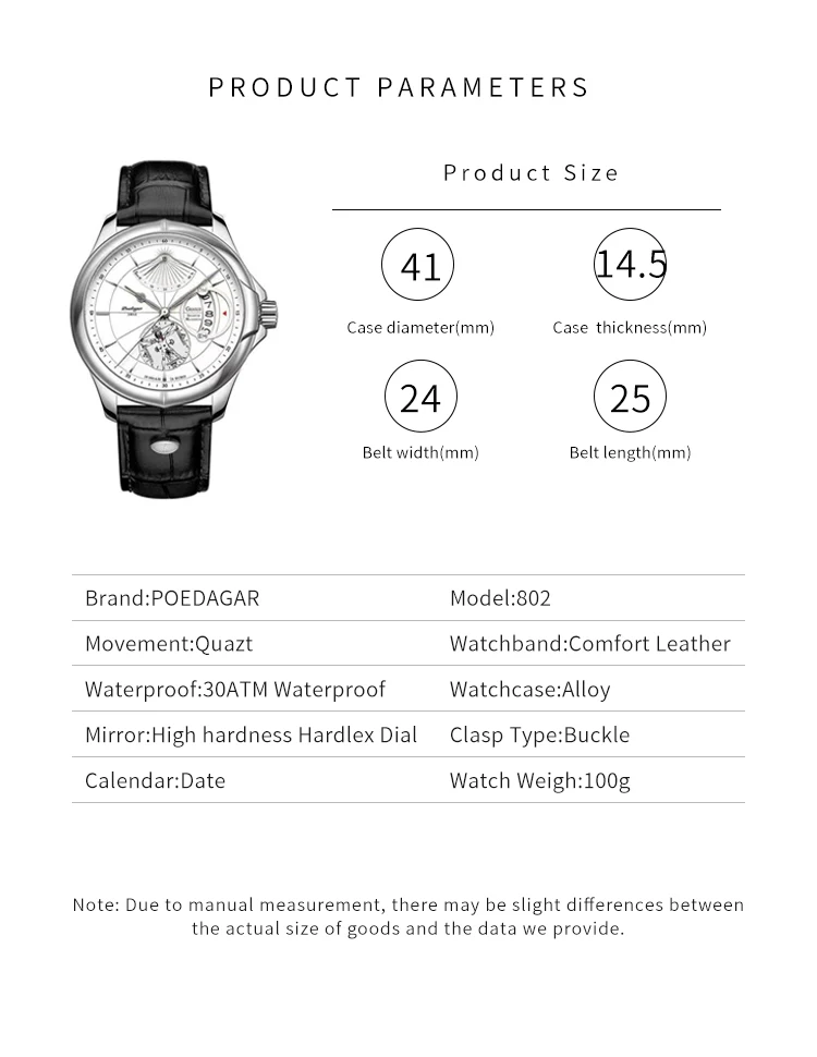 POEDAGAR 802 Men’s Watch - Fashion, Luxury, and Waterproof