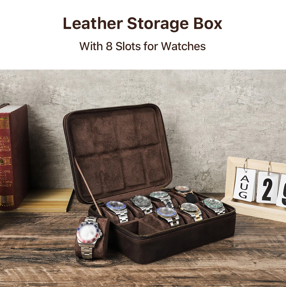 Luxury 8 Watch Collection Box Custom Watch Travel Case Leather Vintage ...