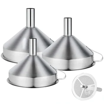 Stainless Steel Funnel Kitchen Oil Liquid Metal Funnel With Detachable Filter Wide Mouth Funnel ...