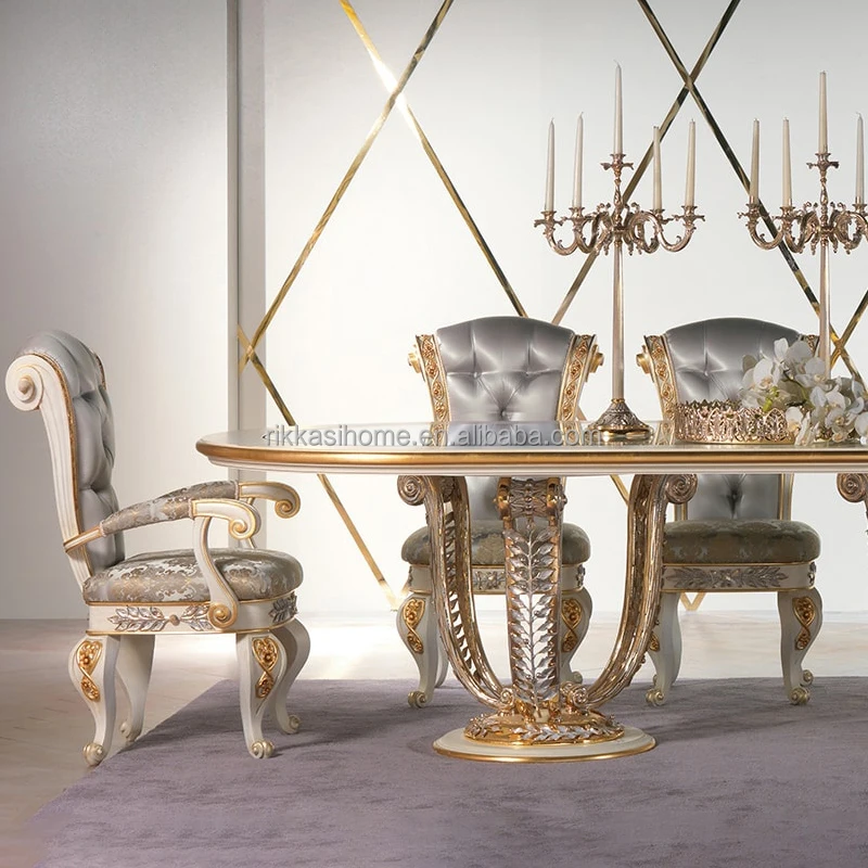 Luxury Royal Furniture Villa Hand Carved Wooden Oval Dining Table Set ...