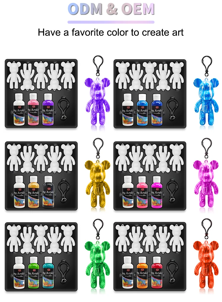 Khy Non-tox Art Pre Mixed Kit Fluid Diy Bear Paints For Kids Pouring ...