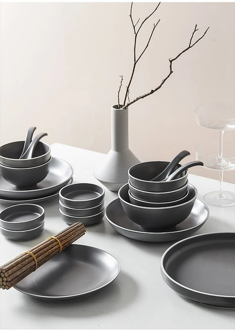 NEW Gray Matte Ceramic Dinnerware Set Charger Plate Dishes Fruit ...